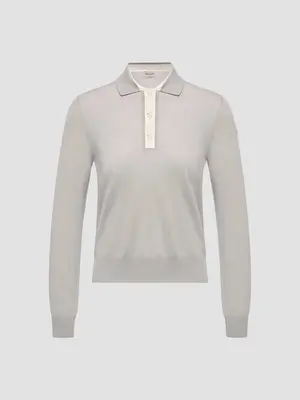 Moncler Long Sleeve Polo Shirt In Wool - Gray
