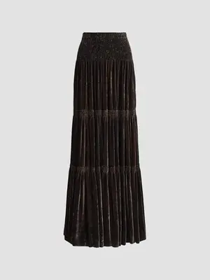 Ralph Lauren Janie Velvet Pleated Maxi Skirt