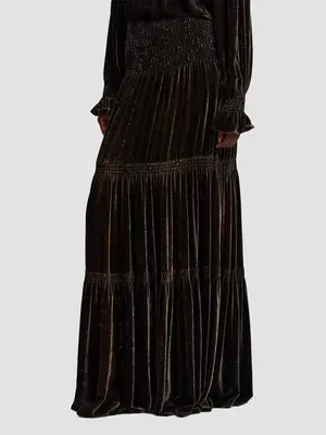 Ralph Lauren Janie Velvet Pleated Maxi Skirt