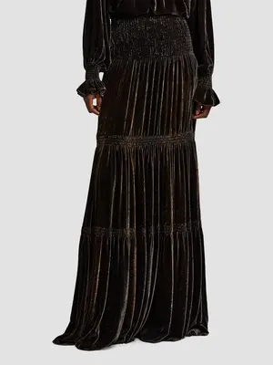 Ralph Lauren Janie Velvet Pleated Maxi Skirt