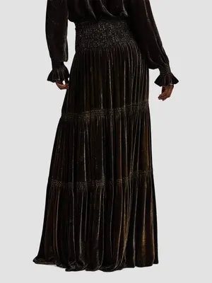 Ralph Lauren Janie Velvet Pleated Maxi Skirt