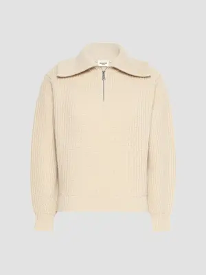 Max Mara Wool Zip Up Roll Neck Jumper - Beige