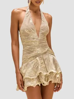 PatBO Golden Dust Ruffle Minidress
