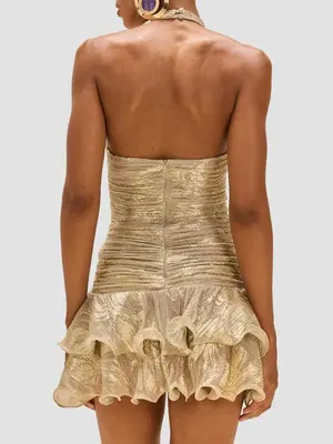 PatBO Golden Dust Ruffle Minidress