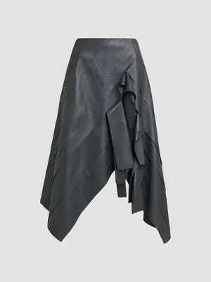 Bottega Veneta Asymmetric Ruffled Leather Midi-skirt - Iron