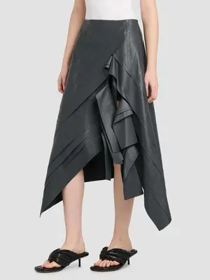 Bottega Veneta Asymmetric Ruffled Leather Midi-skirt