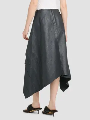 Bottega Veneta Asymmetric Ruffled Leather Midi-skirt