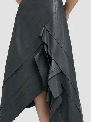 Bottega Veneta Asymmetric Ruffled Leather Midi-skirt