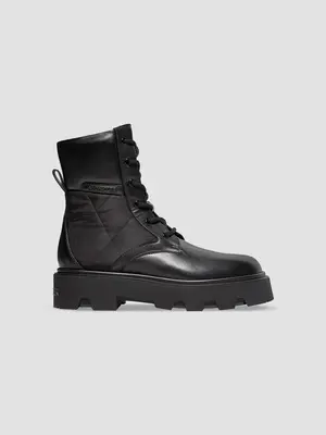 Moncler Aurea Ankle Boots In Leather And Nylon - Black