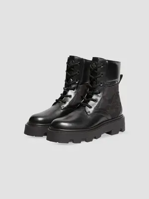 Moncler Aurea Ankle Boots In Leather And Nylon - Black