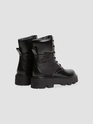 Moncler Aurea Ankle Boots In Leather And Nylon - Black