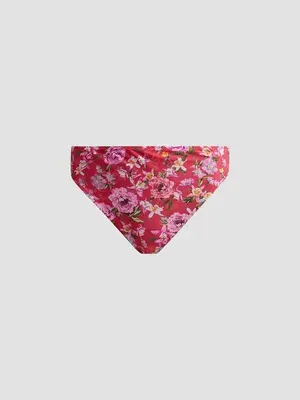 PatBO Peony Print High-waisted Bikini Bottom Red