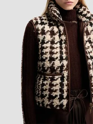 Moncler Emotionallite Padded Vest In Tweed - Beige Multi