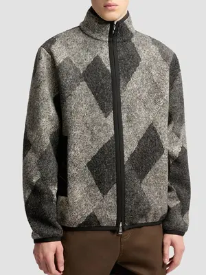 Moncler Cardigan In Wool Blend - Grey