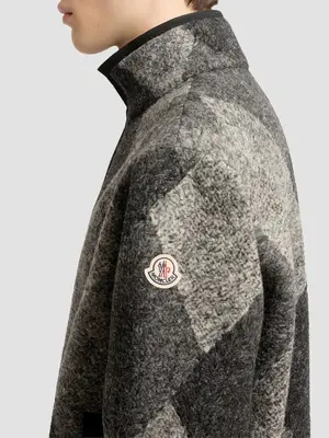 Moncler Cardigan In Wool Blend - Grey