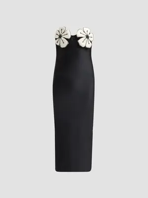 PatBO Midnight Bloom Embroidered Floral Strapless Midi Dress