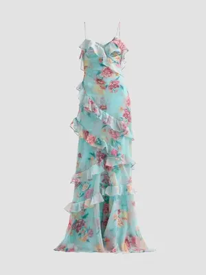 PatBO Flora Mist Floral Ruffle Maxi Dress
