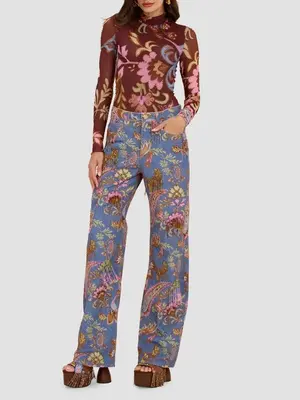 PatBO Boho Embellished Paisley Wide-leg Jeans