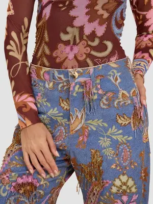 PatBO Boho Embellished Paisley Wide-leg Jeans