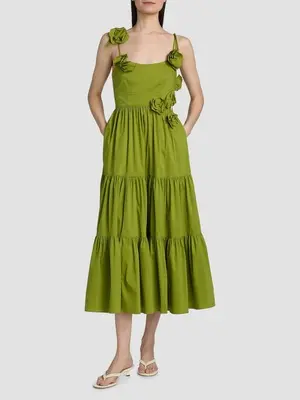 Cinq À Sept Kael Embellished Cotton-blend Tiered Midi-dress - Dark Lime