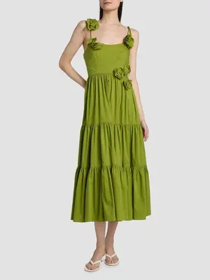 Cinq À Sept Kael Embellished Cotton-blend Tiered Midi-dress - Dark Lime