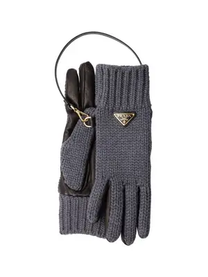 Prada Wool And Nappa Leather Gloves - Grey