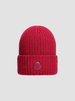 Moncler Beanie Hat In Wool & Cashmere Blend - Red