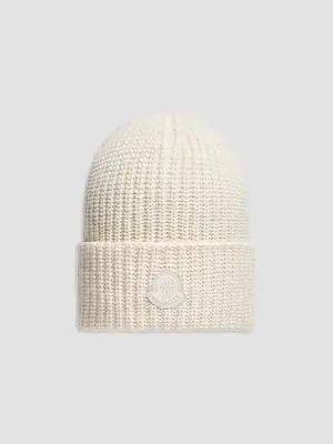 Moncler Beanie Hat In Wool & Cashmere Blend White