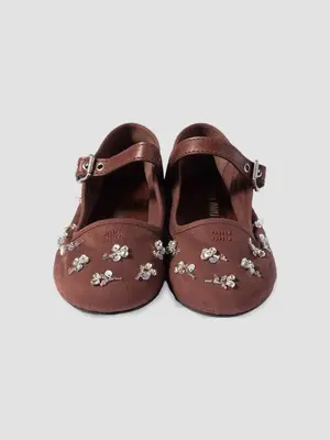 Miu Miu Embroidered Drill Ballerinas - Brown