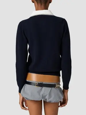 Miu Miu Cashmere Cardigan With Embroidered Poplin Collar