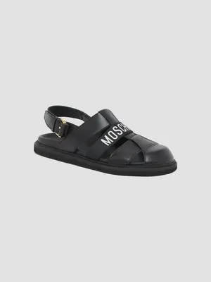 Moschino Logo Leather Buckle Sandals