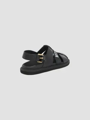 Moschino Logo Leather Buckle Sandals