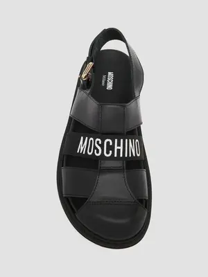 Moschino Logo Leather Buckle Sandals