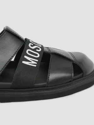 Moschino Logo Leather Buckle Sandals