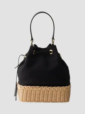 Prada Wicker And Canvas Bucket Bag - Black