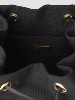 Prada Wicker And Canvas Bucket Bag - Black