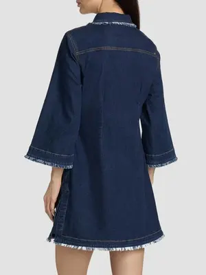 Cinq À Sept Dany Bicolor Fringe Denim Minidress