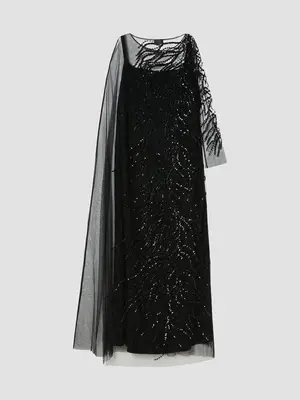 Marina Rinaldi Tulle Dress With Embroidery - Black