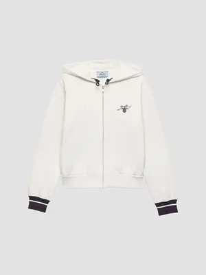 Prada Cotton Fleece Zipper Hoodie - Beige