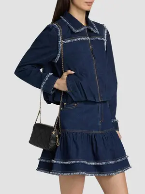 Cinq À Sept Indria Denim Fringe Crop Bomber Jacket