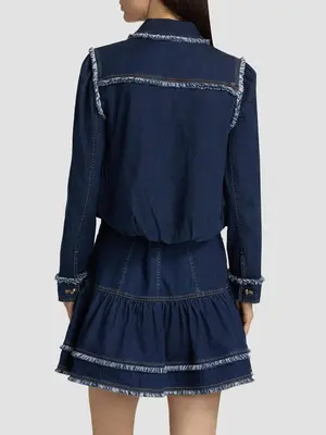 Cinq À Sept Indria Denim Fringe Crop Bomber Jacket