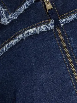Cinq À Sept Indria Denim Fringe Crop Bomber Jacket