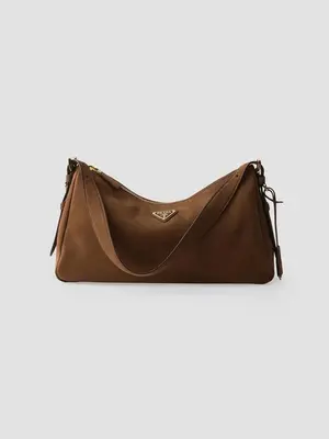 Prada Aimee Large Nubuck Leather Shoulder Bag - Brown