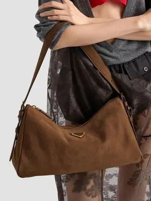 Prada Aimee Large Nubuck Leather Shoulder Bag - Brown