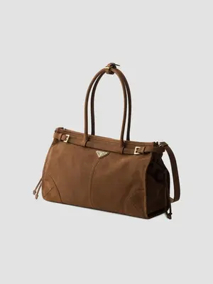 Prada Bonnie Large Nubuck Leather Shoulder Bag - Brown