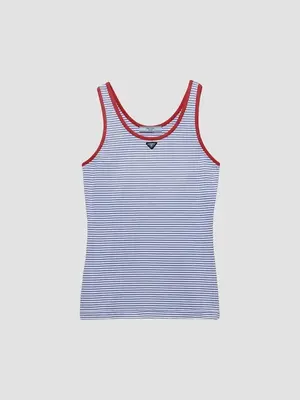 Prada Striped Cotton Jersey Tank Top - Blue