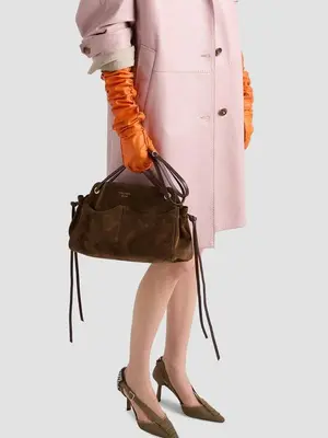Prada Carry Large Suede Tote Bag - Brown