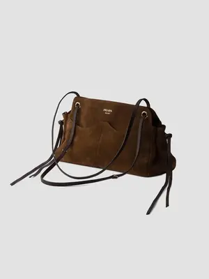 Prada Carry Large Suede Tote Bag - Brown