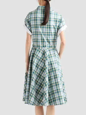 Prada Embroidered Checked Cotton Dress - Multicolor