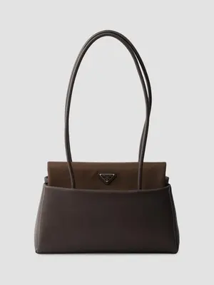 Prada Passage Medium Leather Shoulder Bag With Nylon Flap - Brown